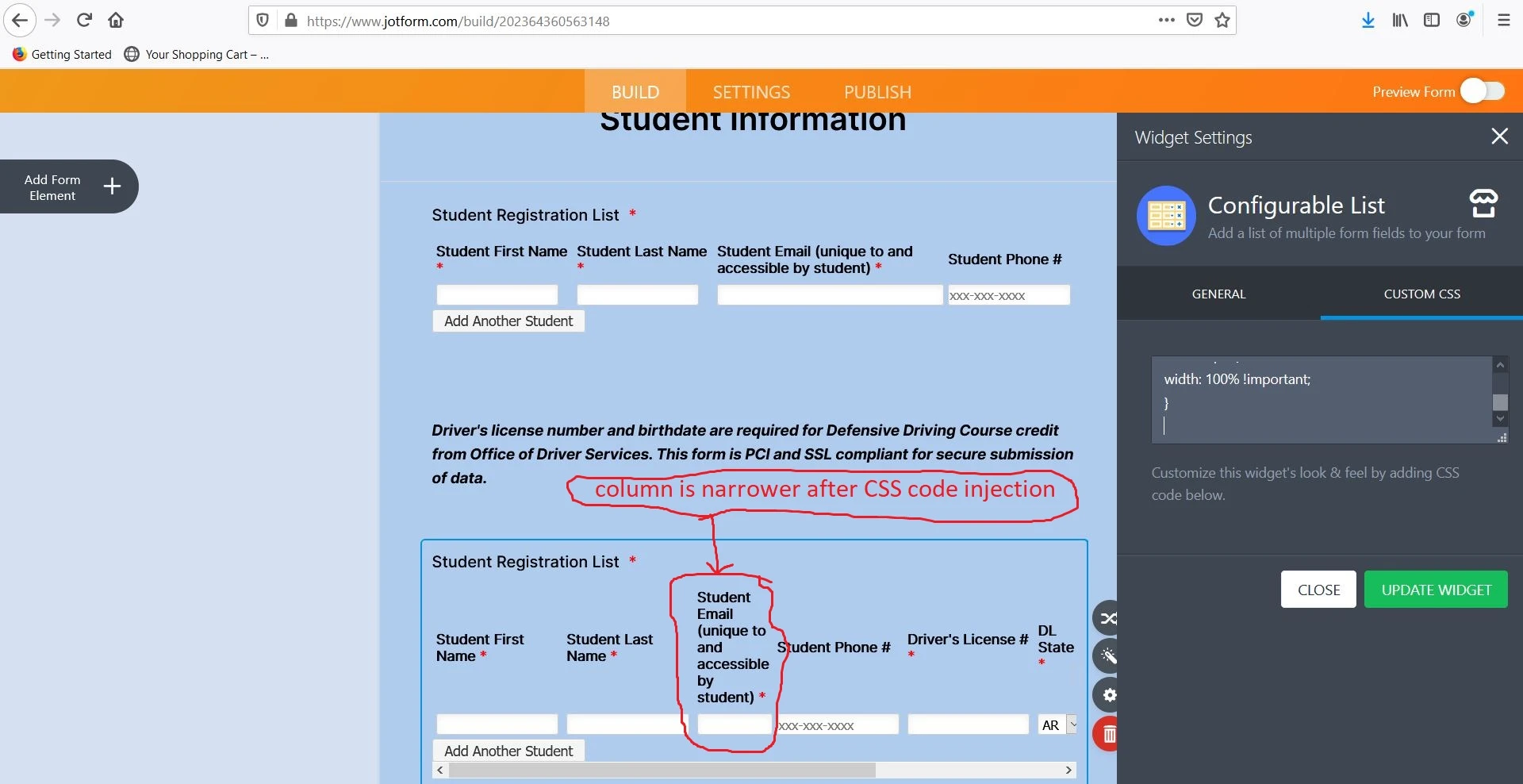 Field width and column name wrapping in Configurable List widget