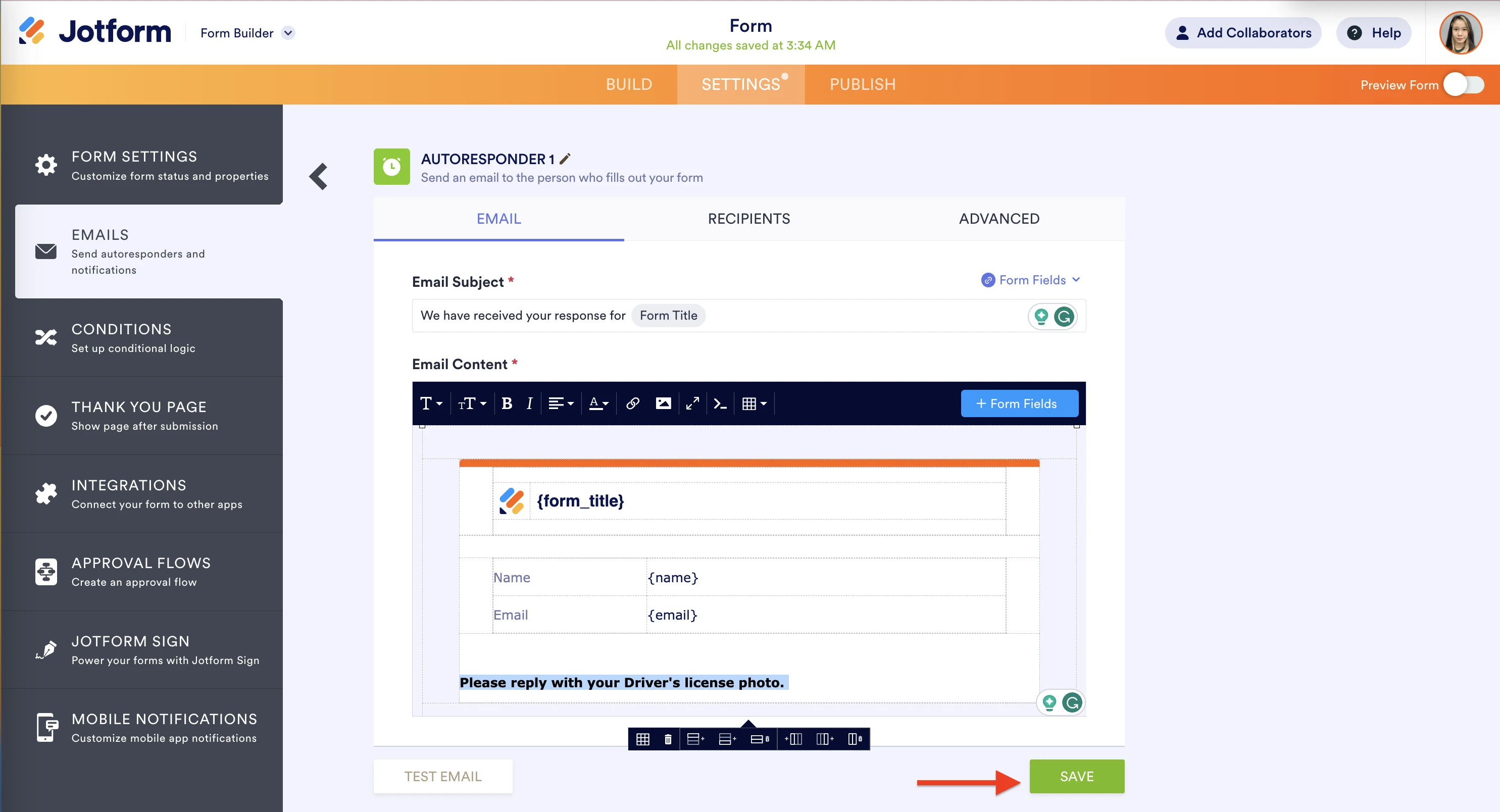 Where can I ask my form fillers to upload a picture of a driver's ...