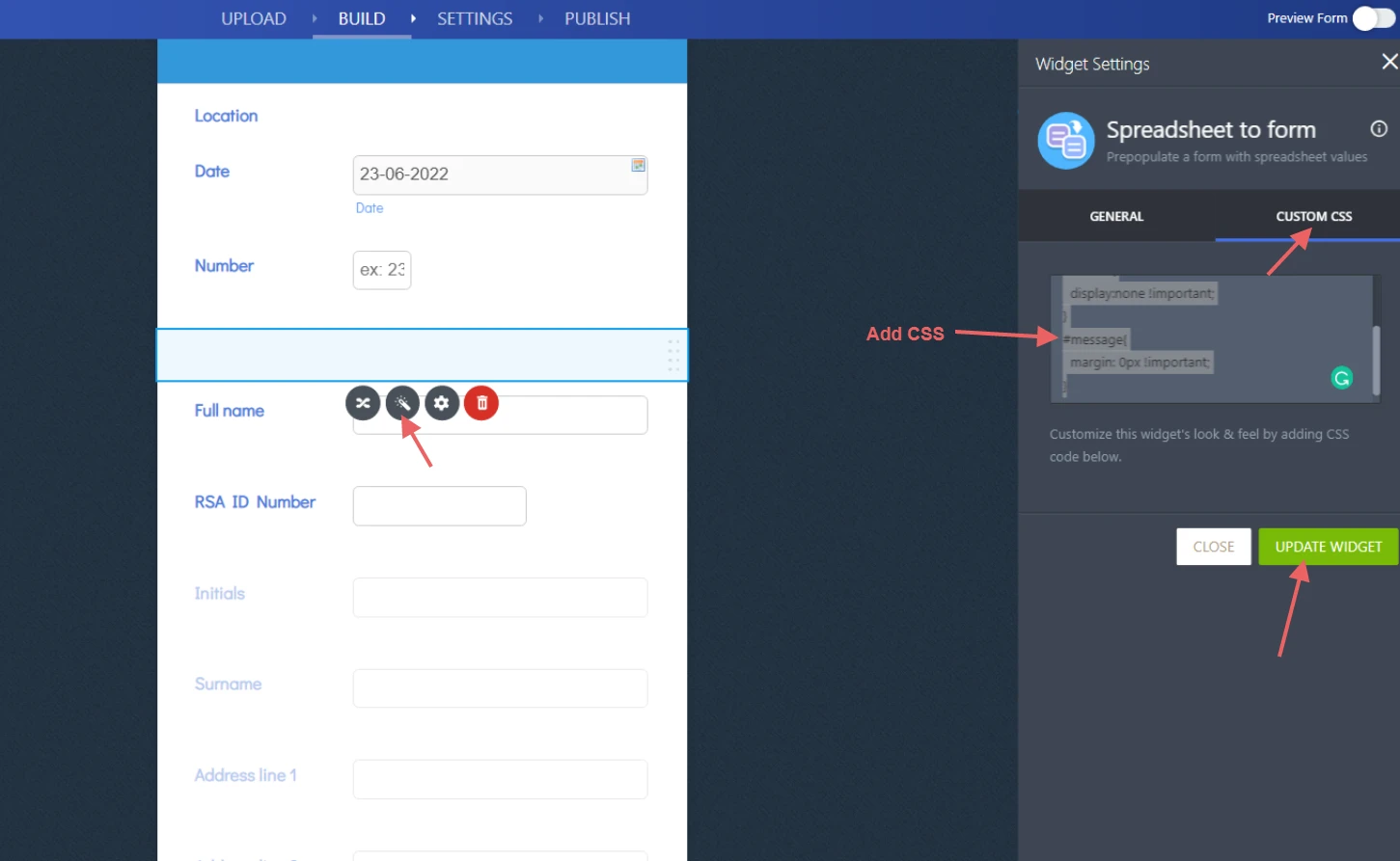 Displaying number keypad on smartphone for spreadsheet to form field
