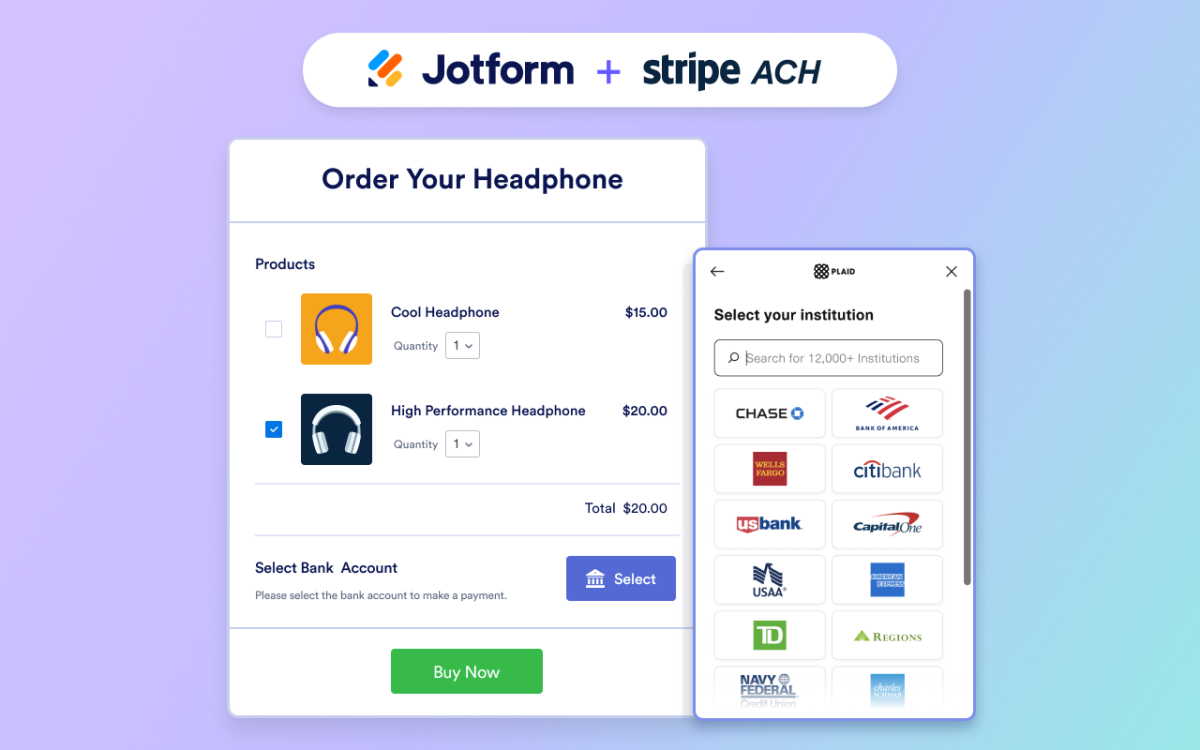 Jotform Stripe ACH Integration | E-commerce Integrations