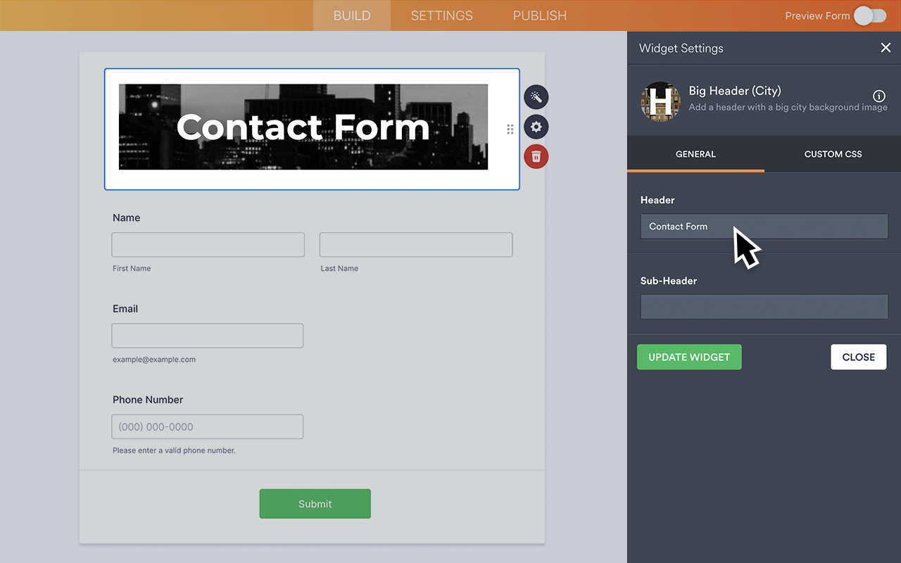큰 머리말 (도시) - 양식 위젯 | Jform