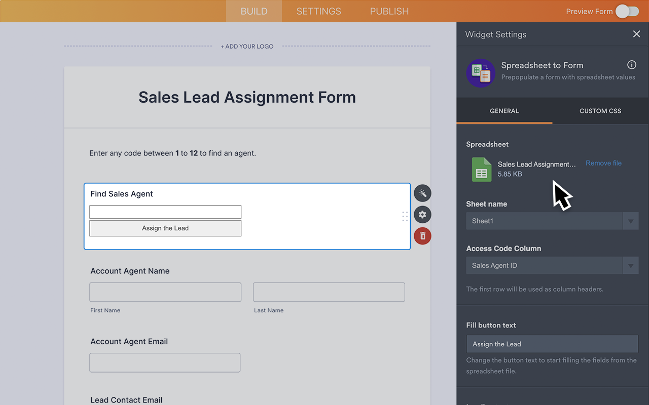 Spreadsheet to Form - Form Widgets | Jotform