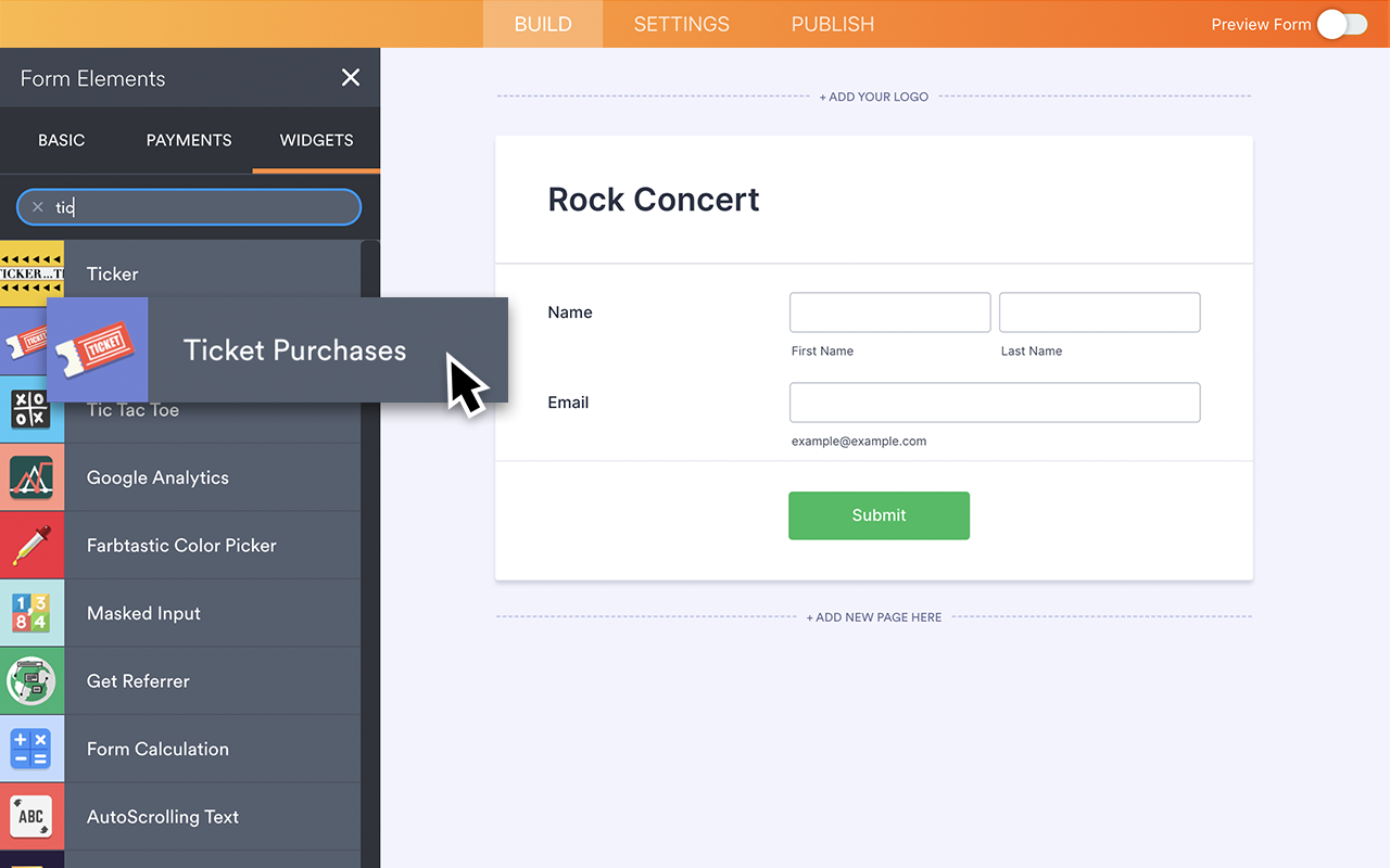 Ticket Purchases - Form Widgets | Jotform