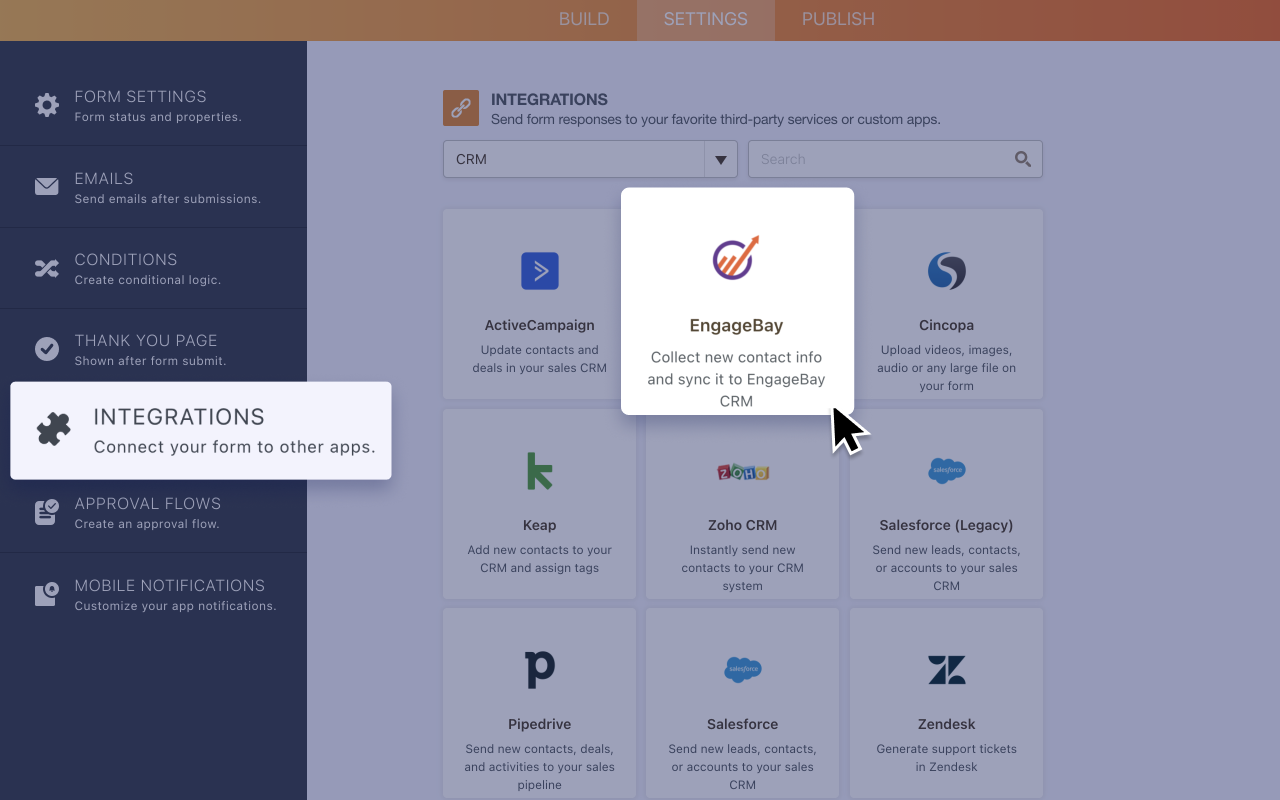 Jotform EngageBay Integration | Log in and integrate EngageBay with Jotform