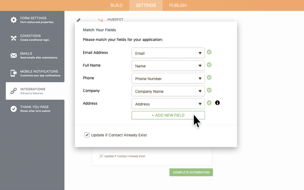 Jform HubSpot Integration | Log in and integrate HubSpot with Jform