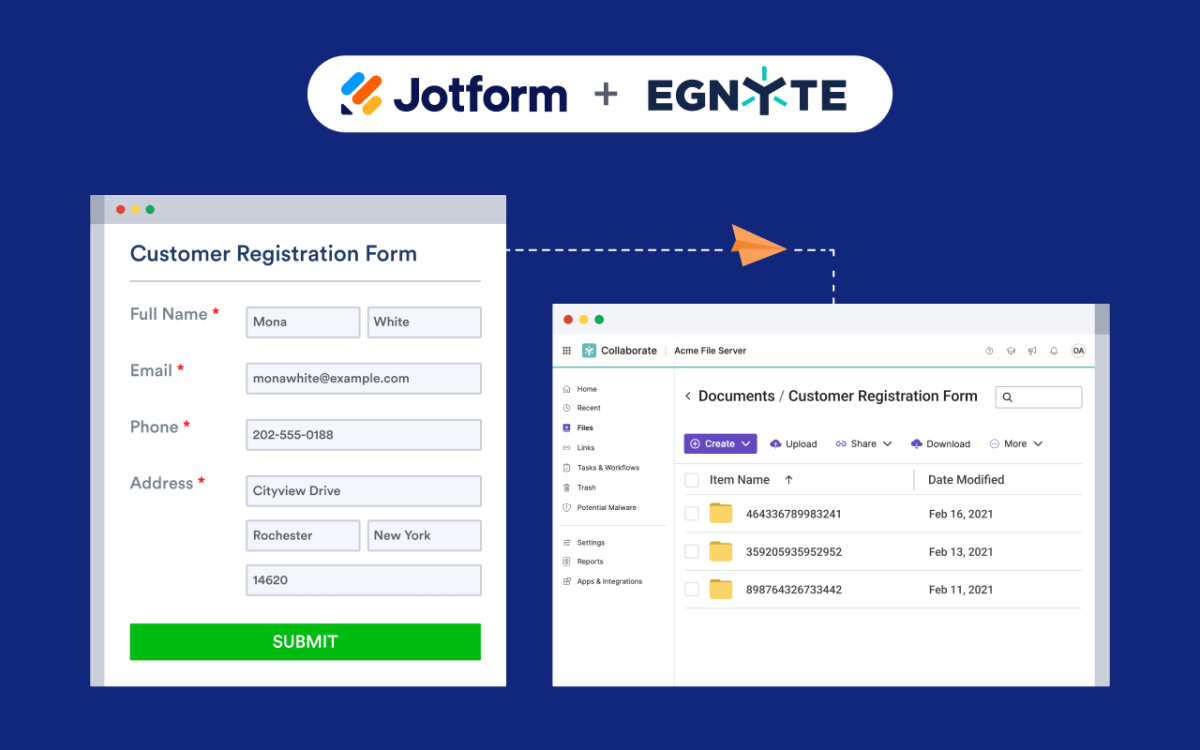 Jotform Egnyte Integration | Data Management Integrations