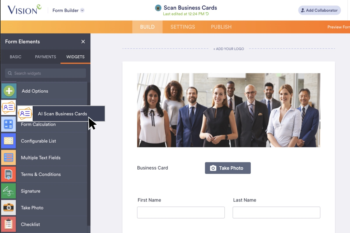 AI Scan Business Cards - Widgets para formularios Jotform | Jotform