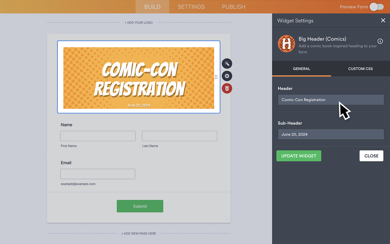 Encabezado Gigante (Comics) - Widgets para formularios | Jotform