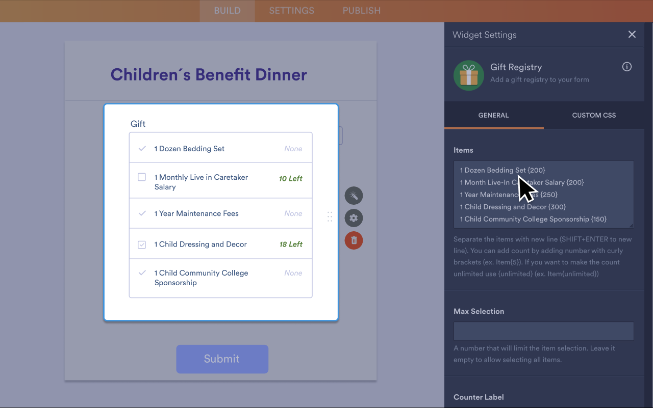 Gift Registry V2.0 - Form Widgets | Jotform