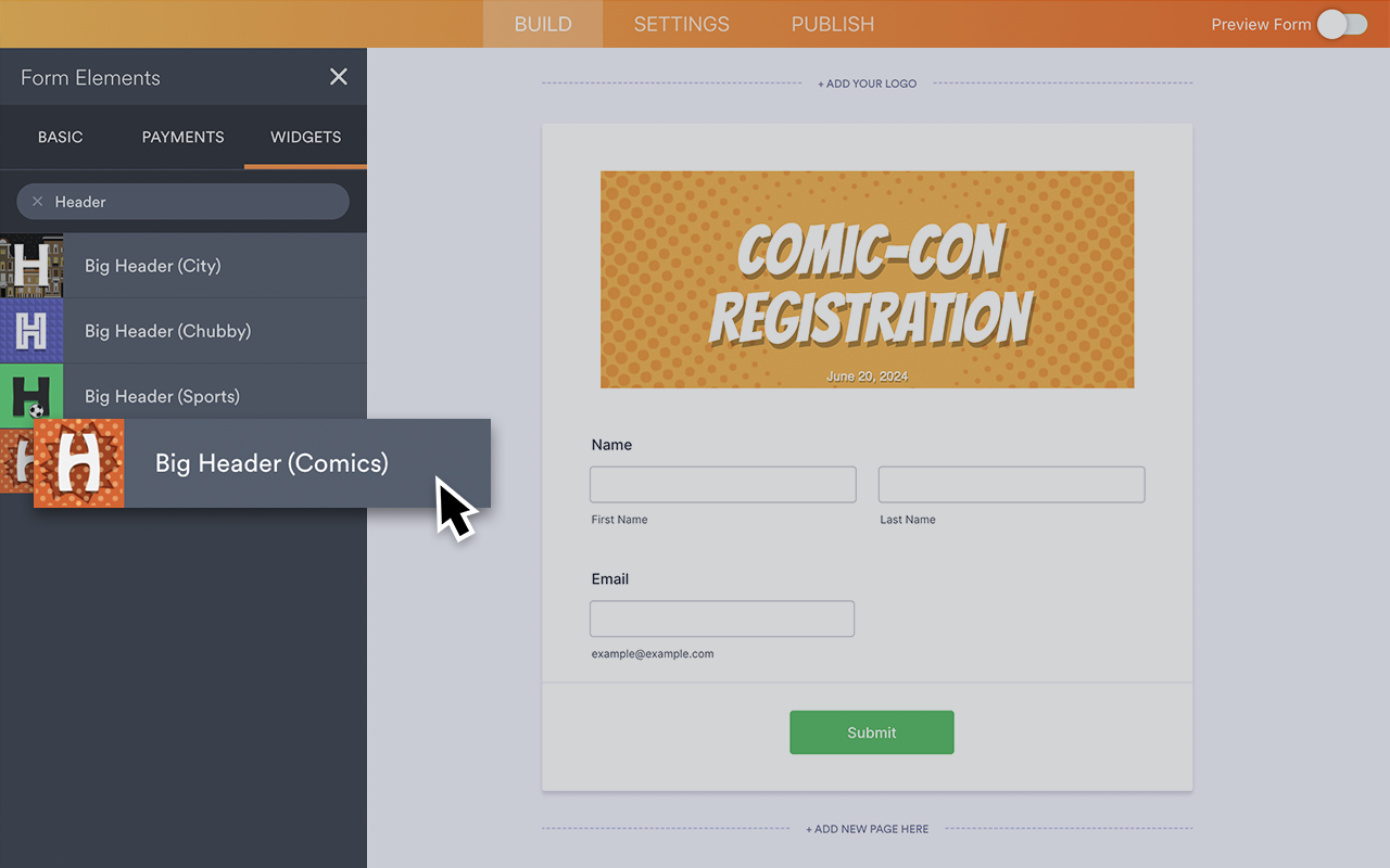 Big Header (Comics) - Form Widgets | Jotform