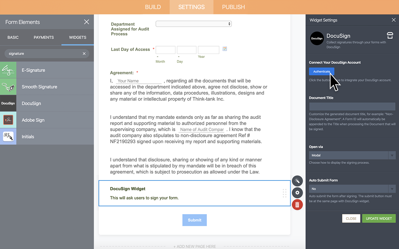 DocuSign - Widget Formulir | Jotform