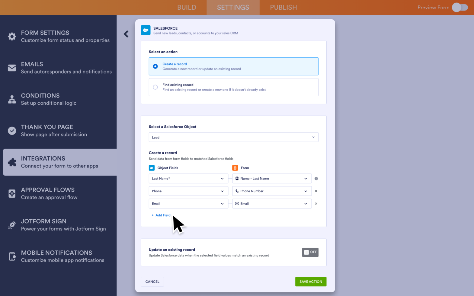Jform Salesforce Integration | Log in and integrate Salesforce with Jform