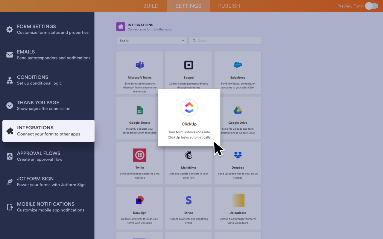 Jotform ClickUp Integration | Log in and integrate ClickUp with Jotform