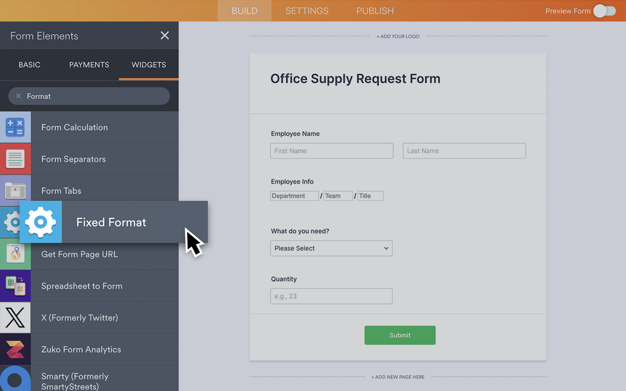 Fixed Format - Form Widgets | Jotform
