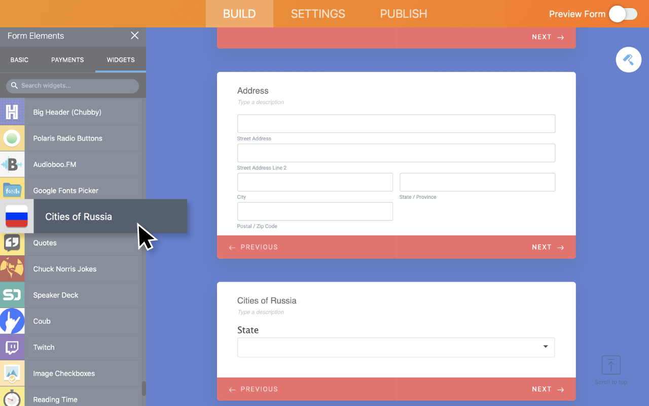 Cities of Russia - Form Widgets | Jotform