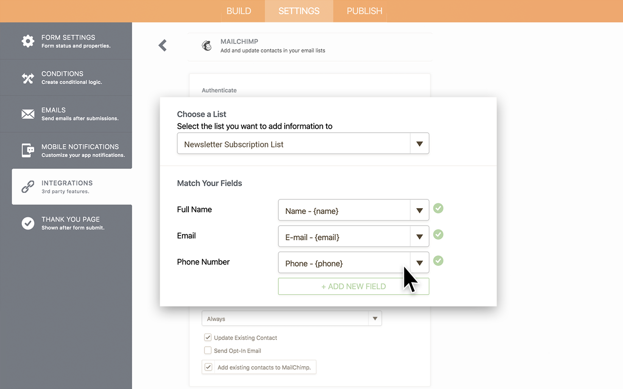 Jotform Mailchimp Integration | Emailing Integrations