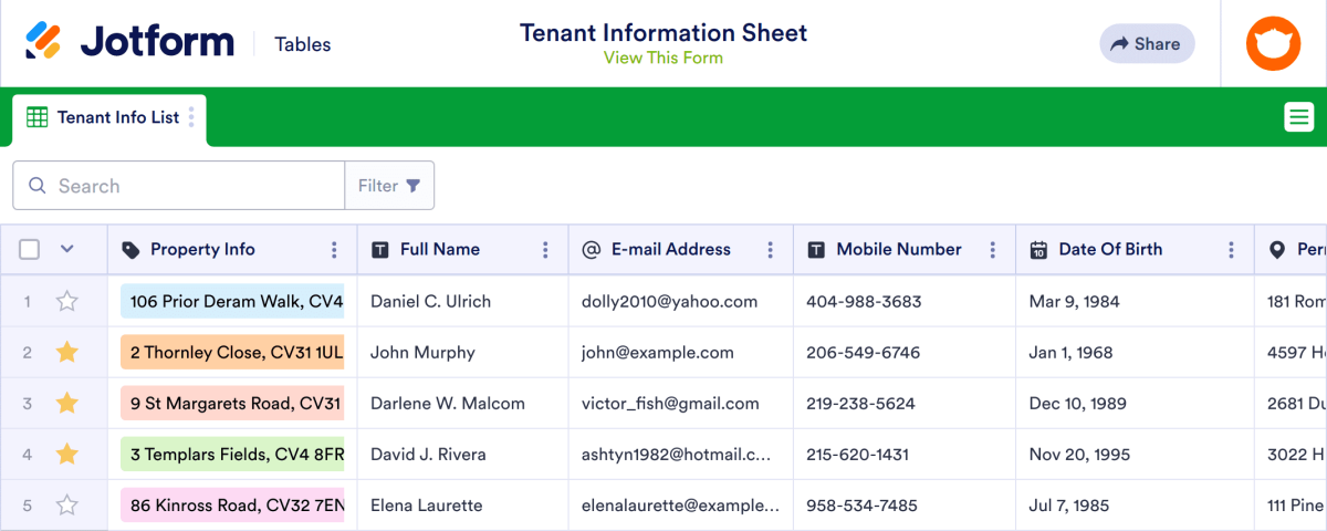 Tenant Information Template Word Templates WORD Of Format Rent