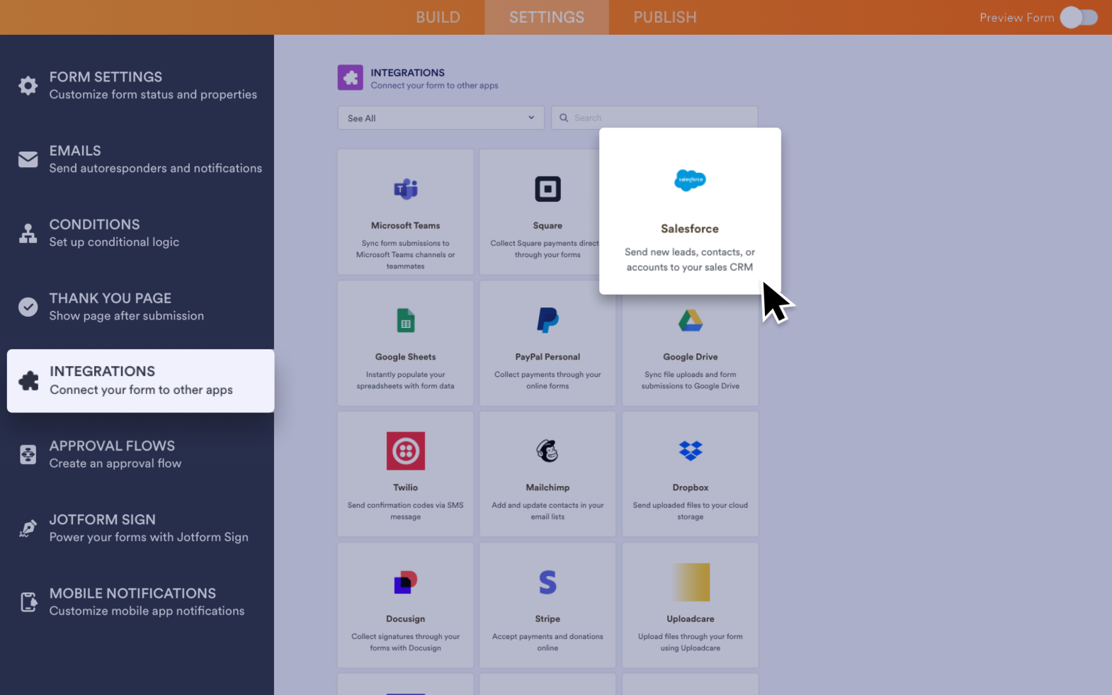 Jform Salesforce Integration | Log in and integrate Salesforce with Jform