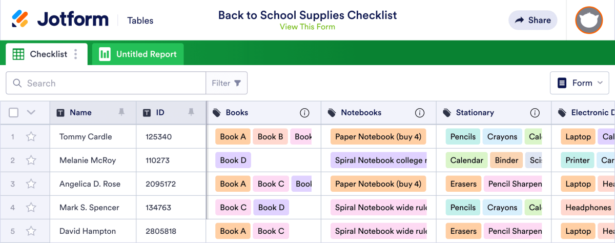 Back to School Supplies Checklist Spreadsheet Template | Jotform