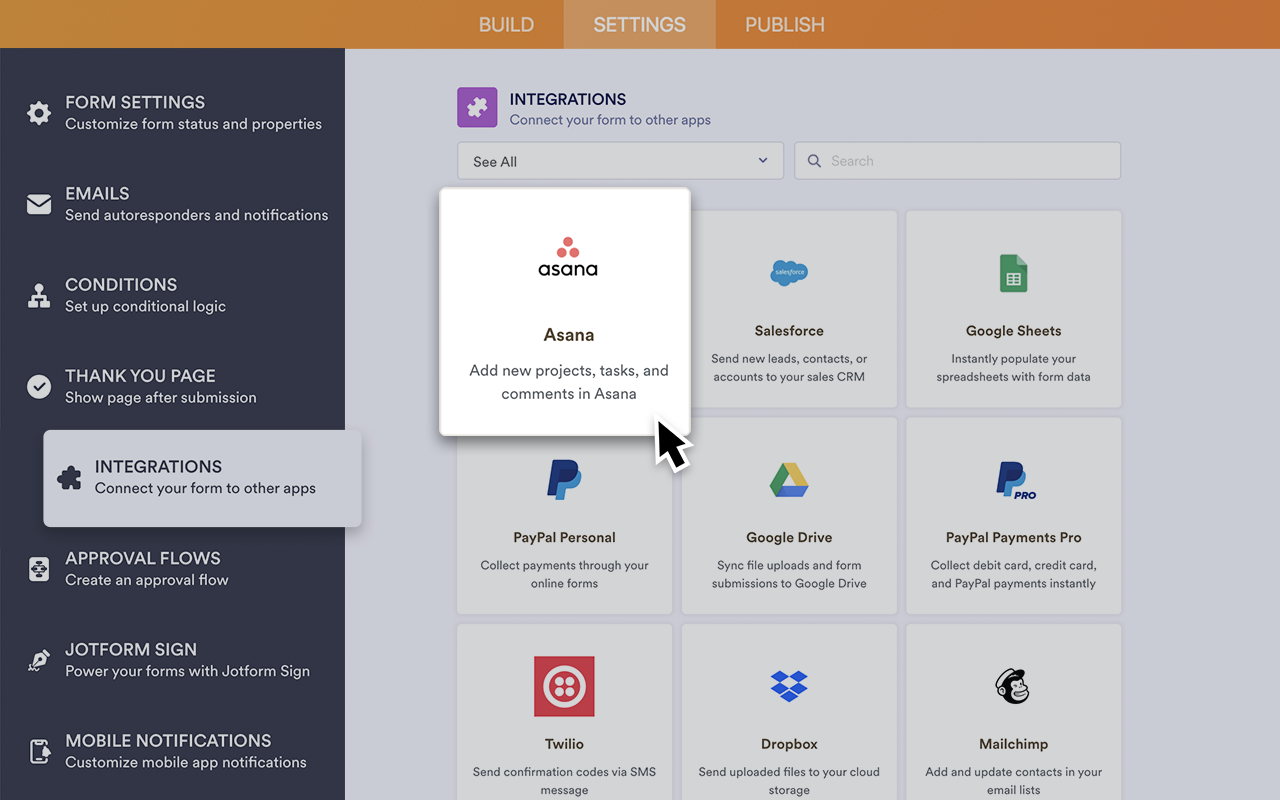 Jform Asana Integration | Log in and integrate Asana with Jform