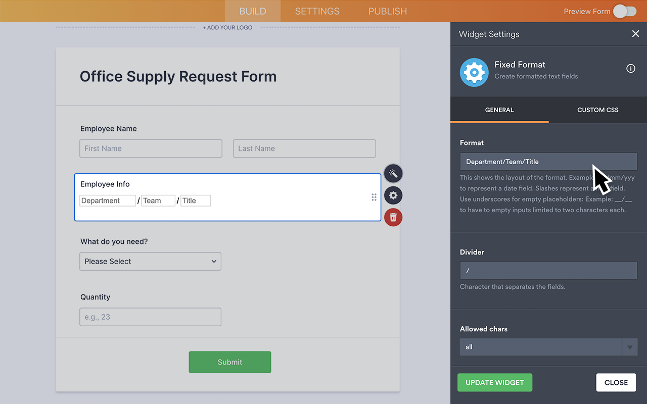 Fixed Format - Form Widgets | Jotform