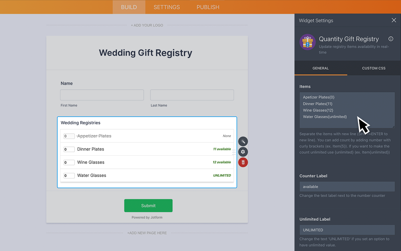 Quantity Gift Registry - Form Widgets | Jotform