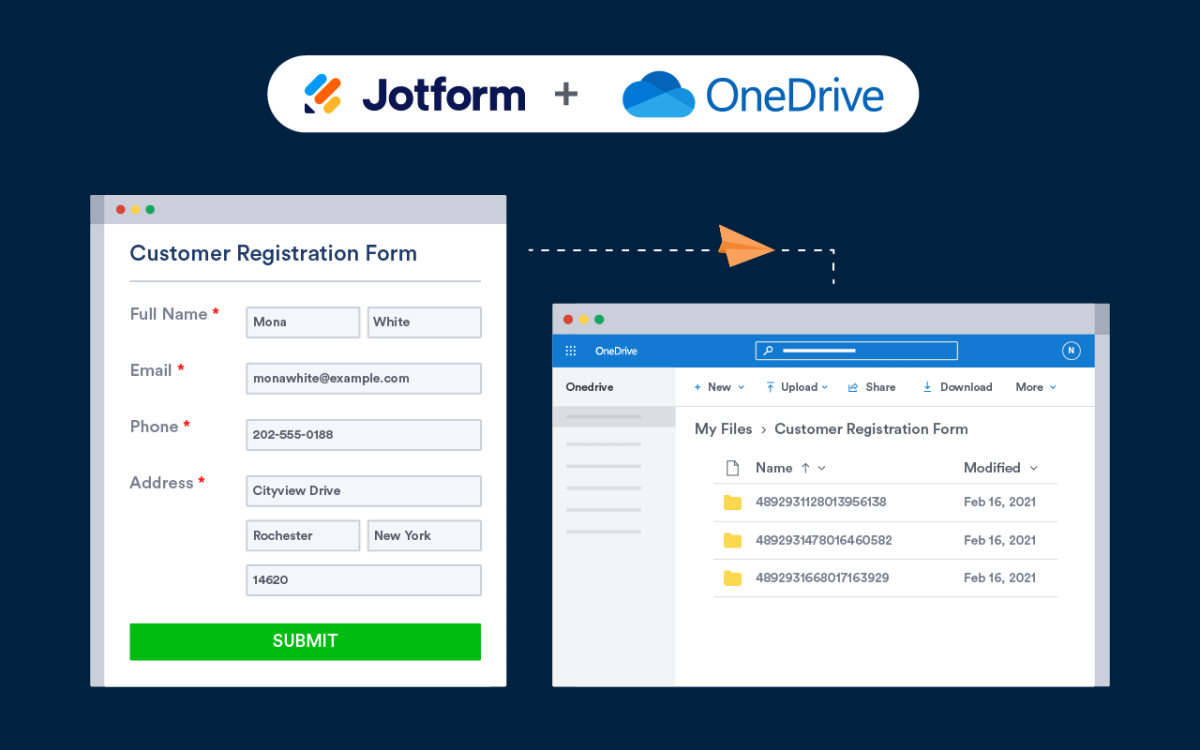 Jotform OneDrive Integration | Data Management Integrations