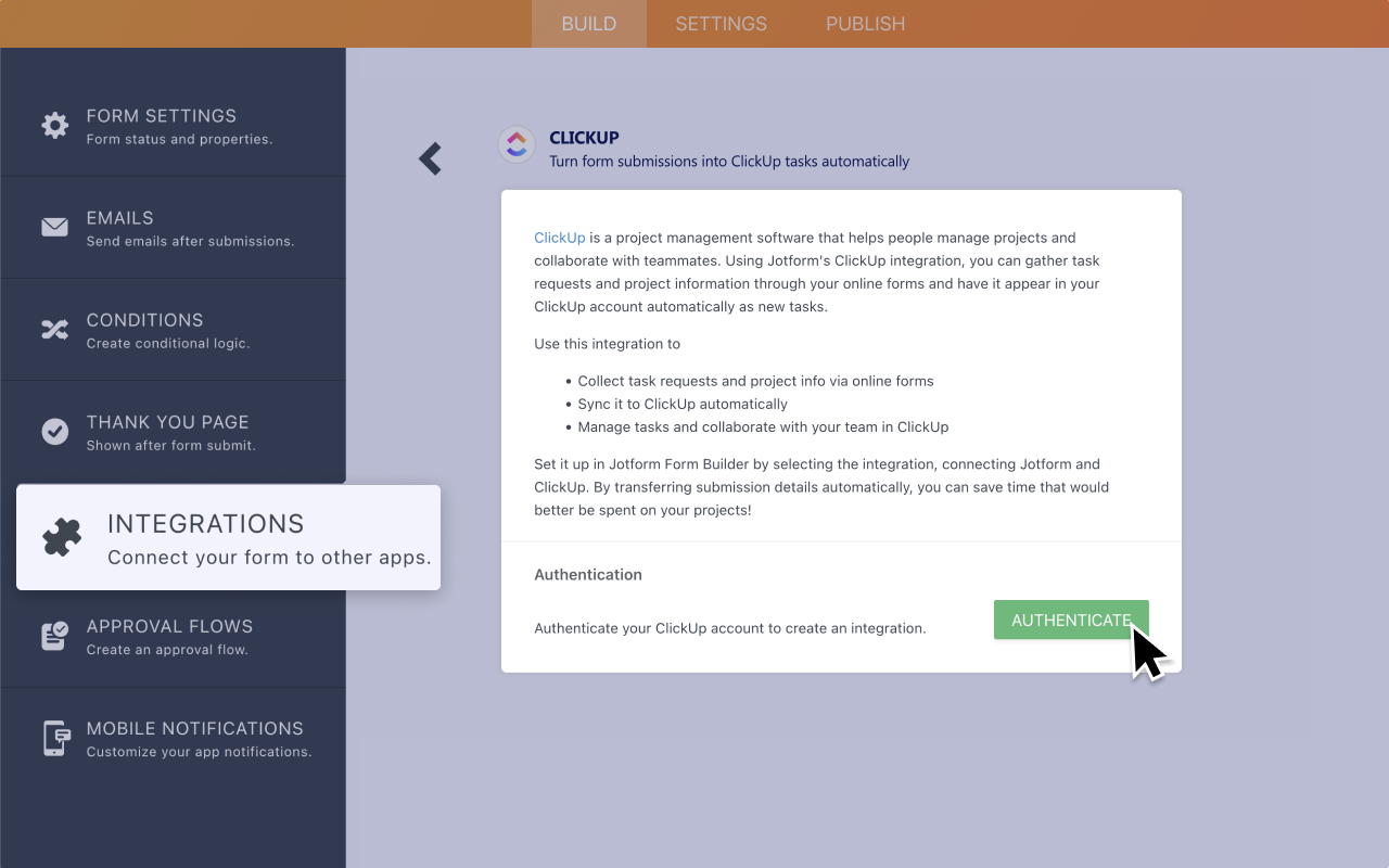 Jotform ClickUp Integration | Log in and integrate ClickUp with Jotform