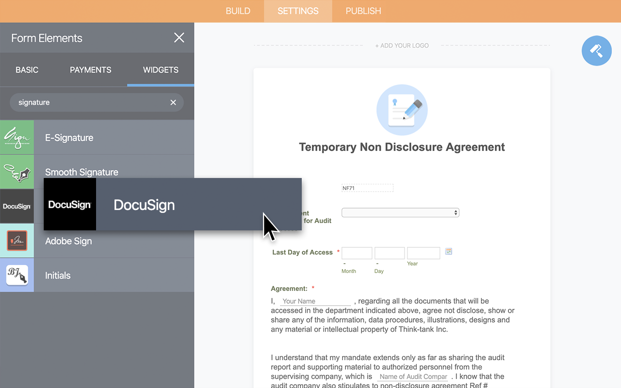 DocuSign - Widget Formulir | Jotform