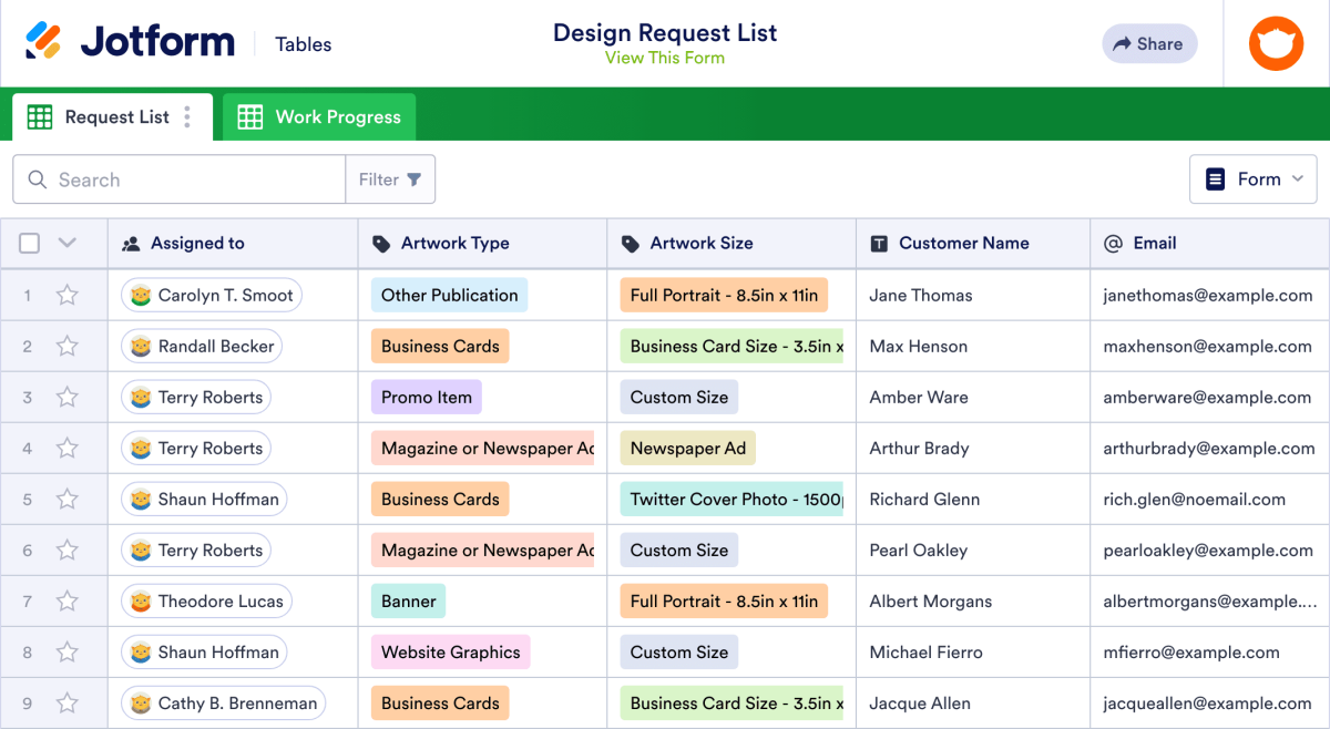 Design Request List Template | Jotform Tables