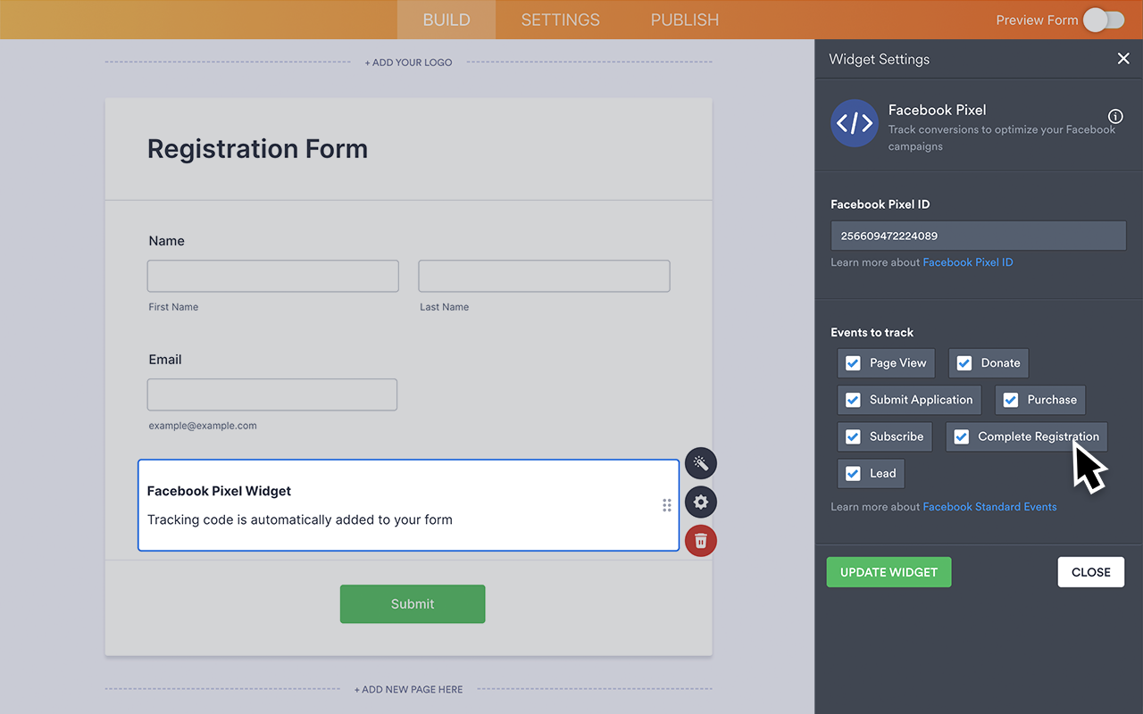 Facebook Pixel - Form Widgets | Jotform