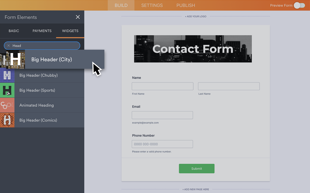 Big Header (City) - Form Widgets | Jotform