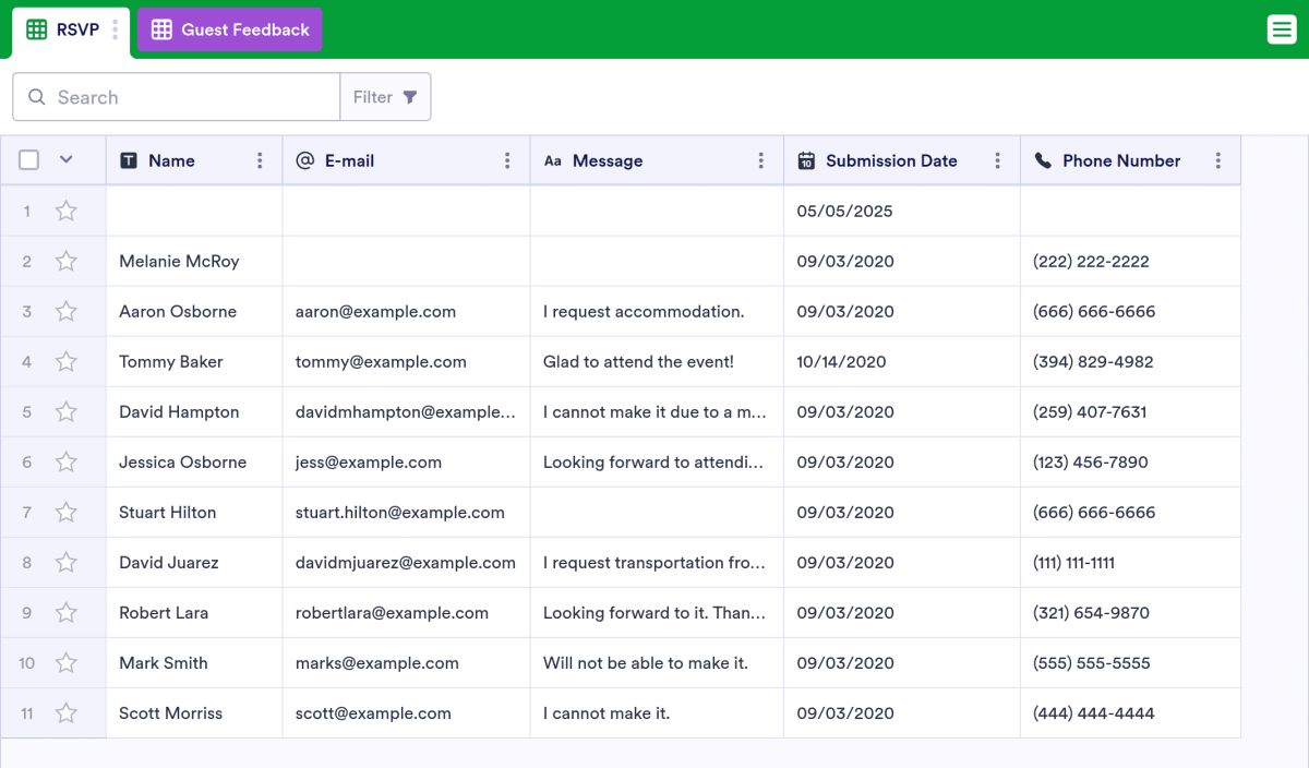 Guest List Template Spreadsheet Template | Jotform