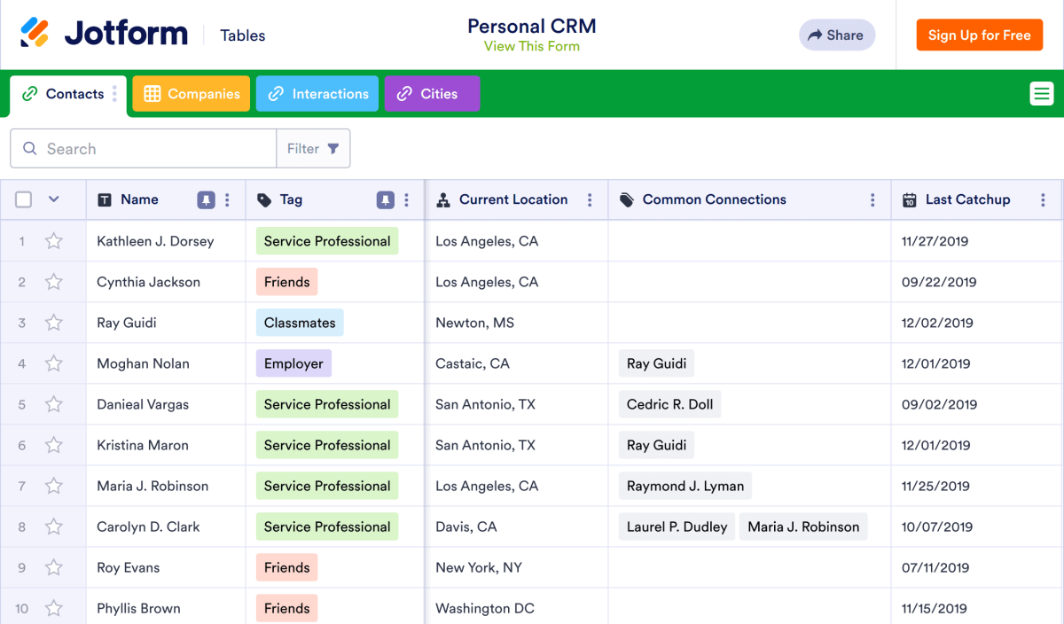 Personal CRM Spreadsheet Template | Jotform