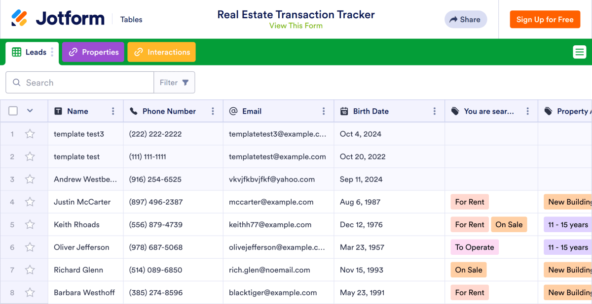 Real Estate Transaction Tracker Spreadsheet Template | Jotform