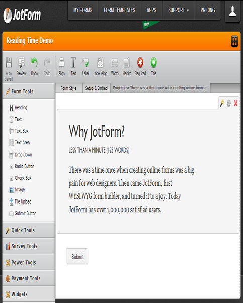 Reading Time - Form Widgets | Jotform