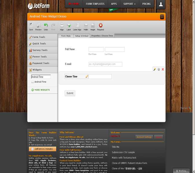 Ora Android - Widget Moduli | Jotform