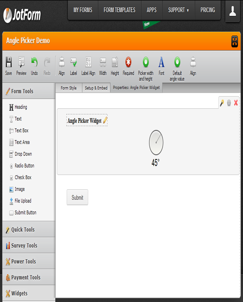 Selector de Ángulo - Widgets para formularios | Jotform