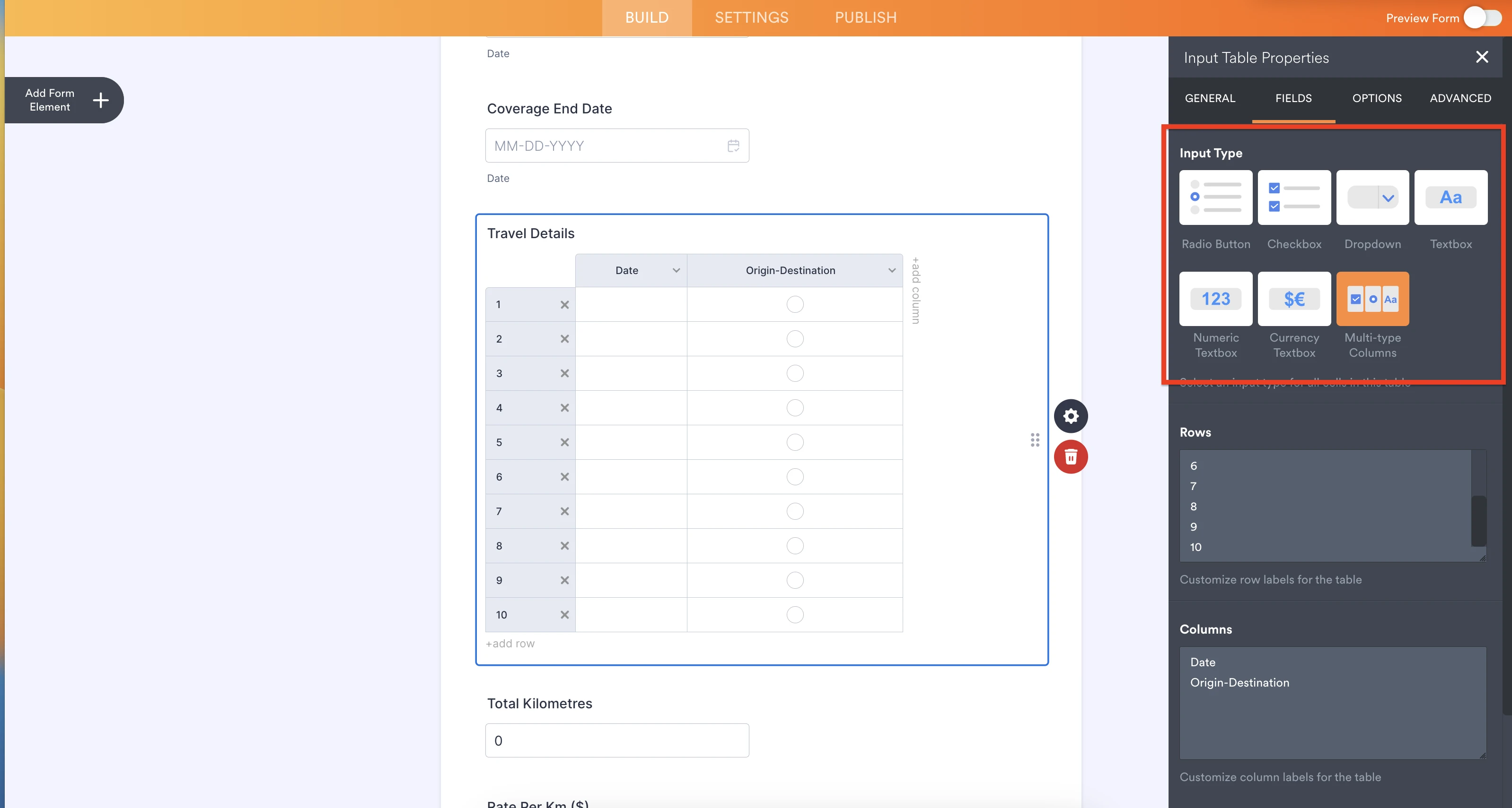 How To Set The Input Table Column To Textbox And Numeric
