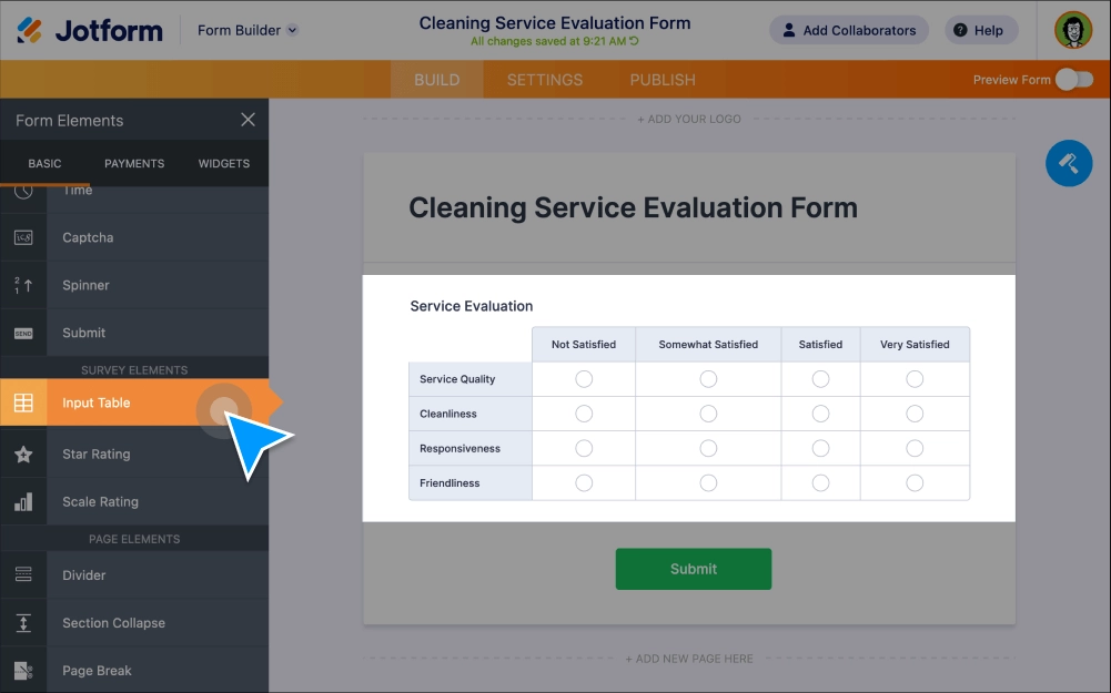 Create Input Table on your Form | Jotform