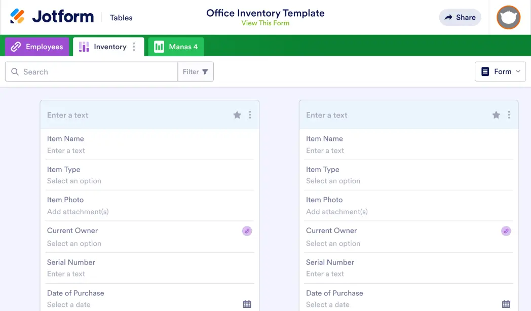Office Inventory Template | Jotform Tables