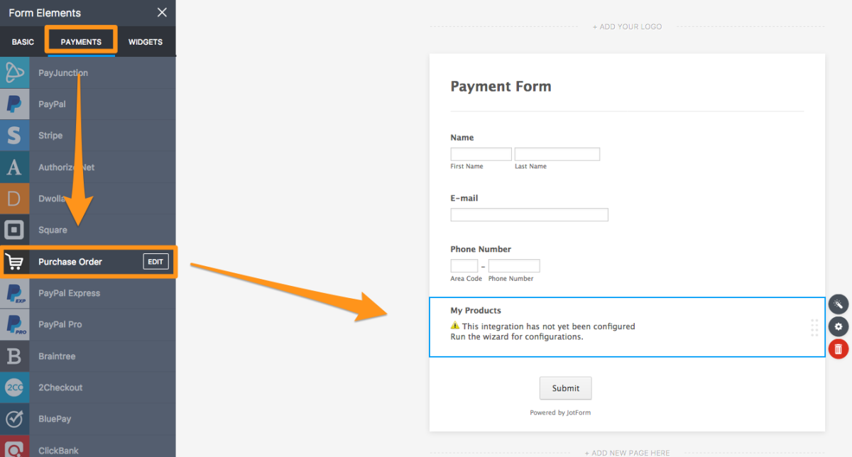 Jotform Purchase Order Integration | E-commerce Integrations