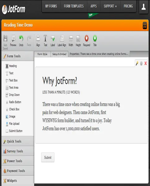 Temps de lecture - Widgets | Jotform