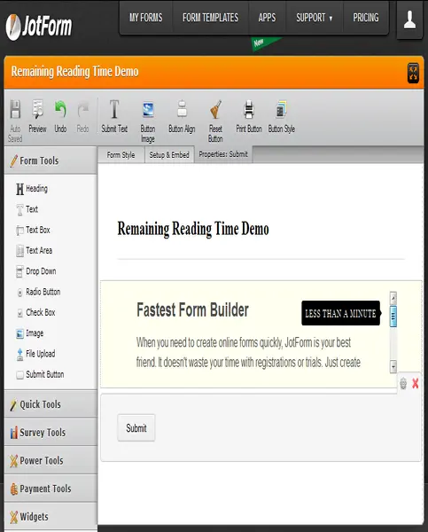 Remaining Reading Time - Form Widgets | Jotform