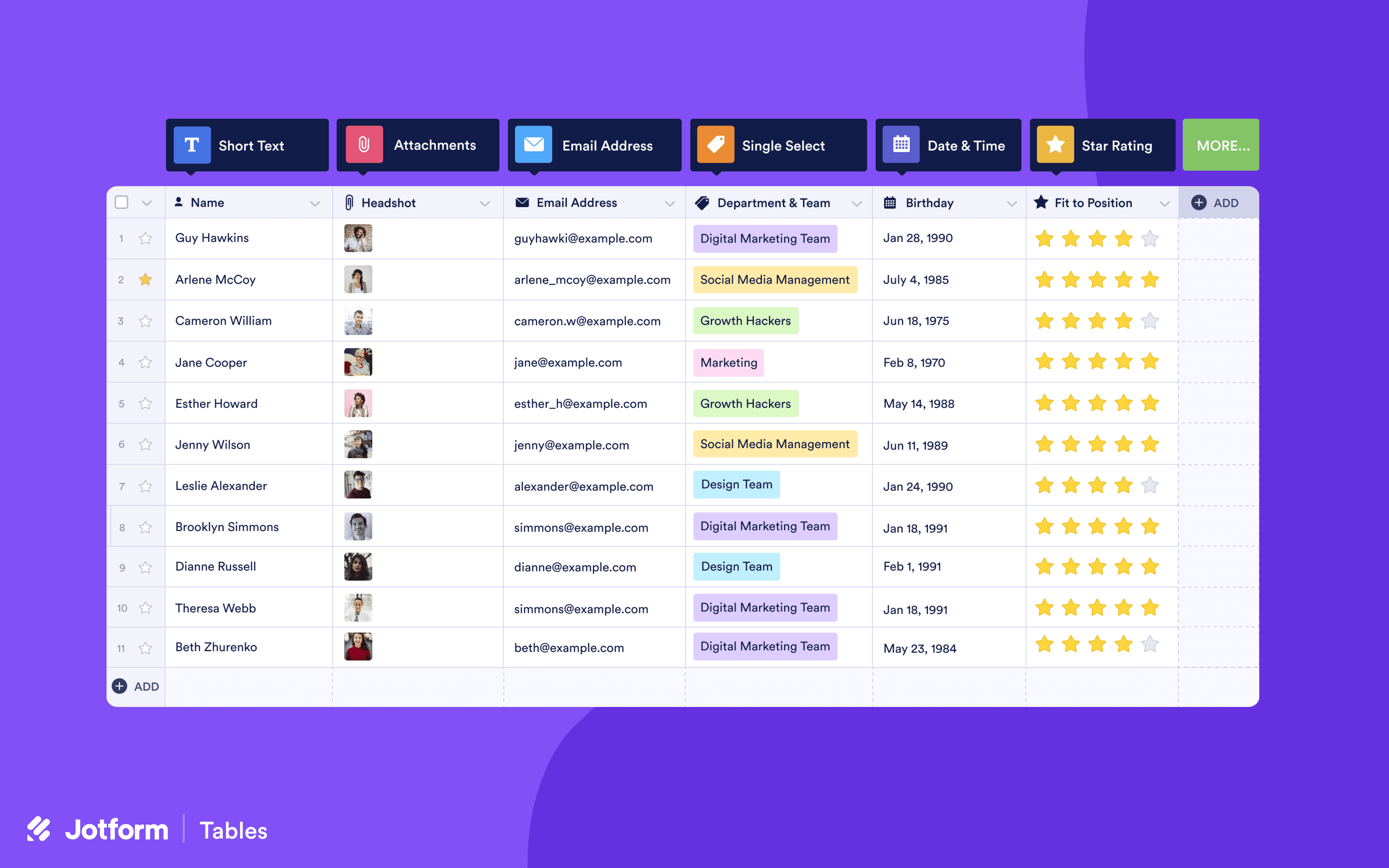 Media Assets of Tables | Jotform