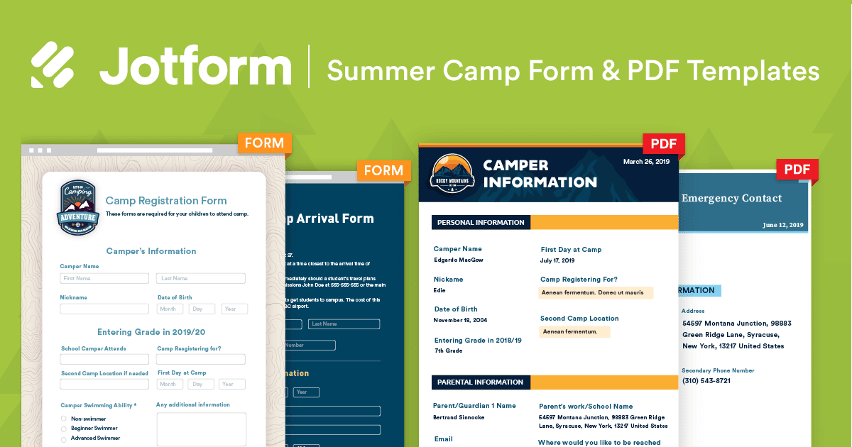 Summer Camp Forms & PDF Templates