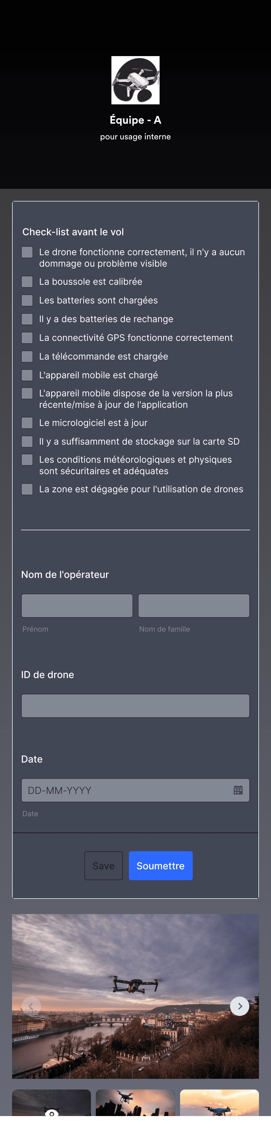 Application de liste de contrôle avant le vol de drone | Jotform