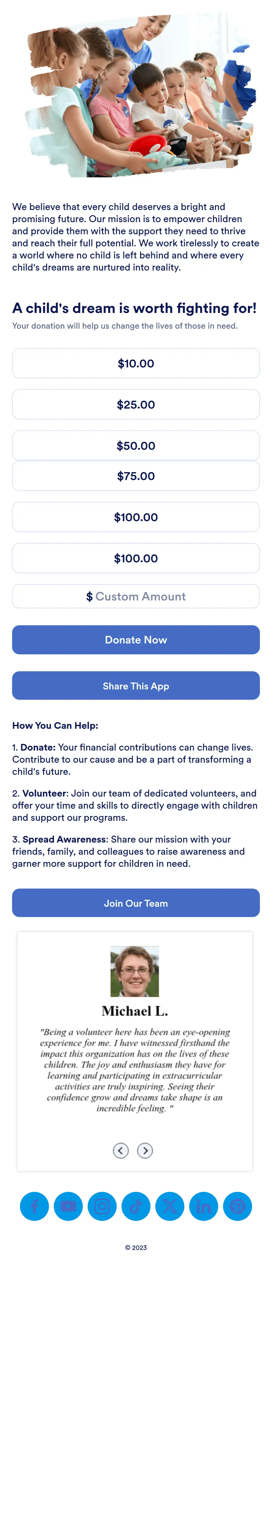 Children Charity App Template | Jotform