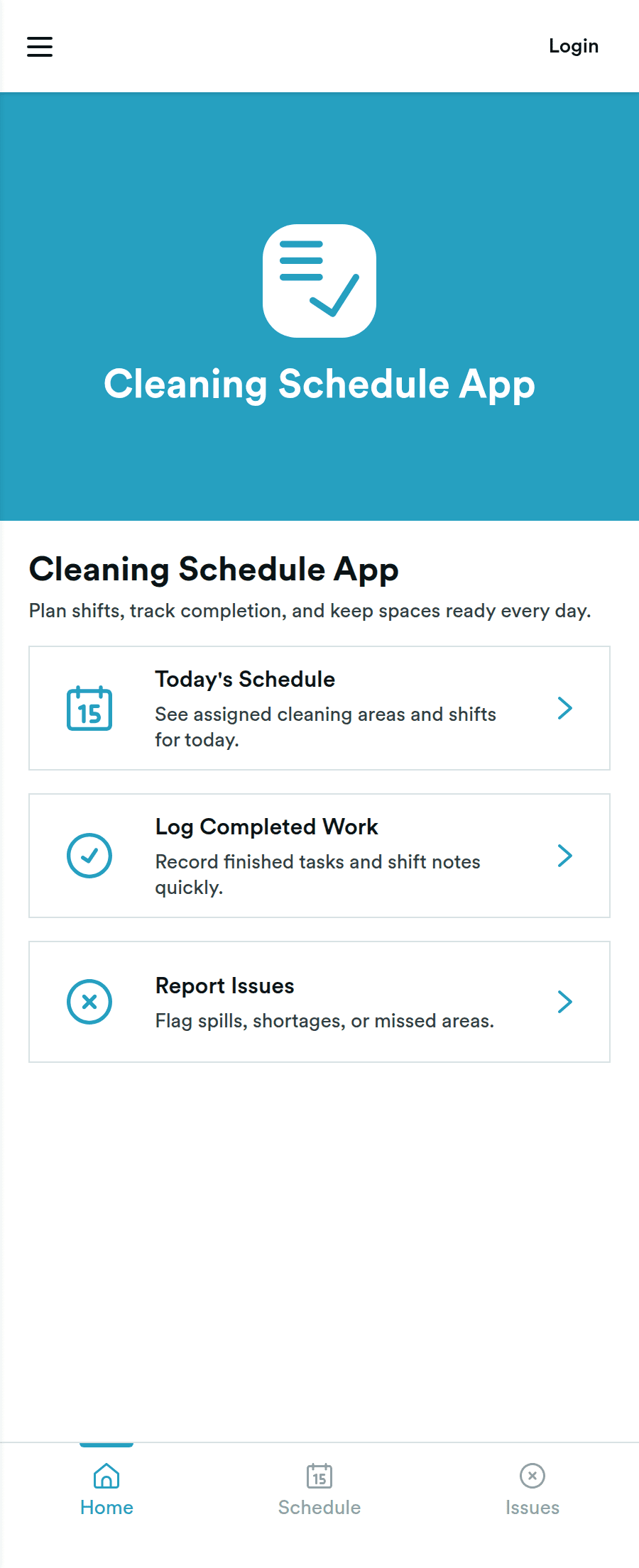 Cleaning Schedule App Template | Jotform