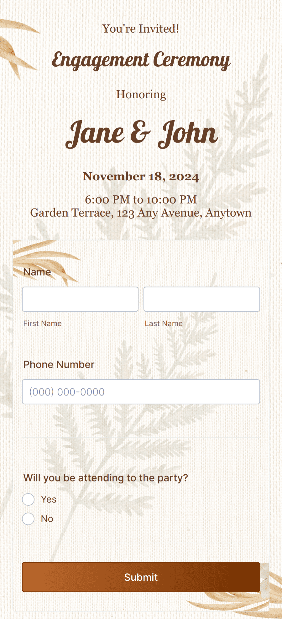 Engagement RSVP App Template | Jotform